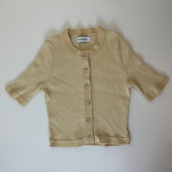 NAADAM | Tops | Naadam Wool Silk Pastel Yellow Ribbed Button Top | Poshmark